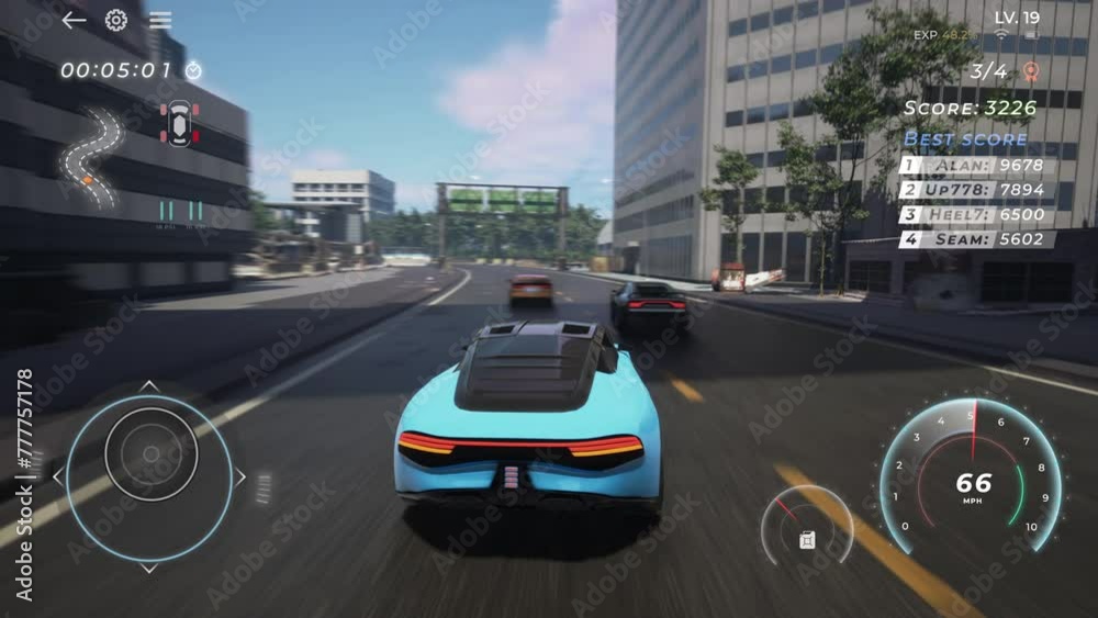 Controlling Fast Car To Reach Finish Line And Win Video Game Race ...