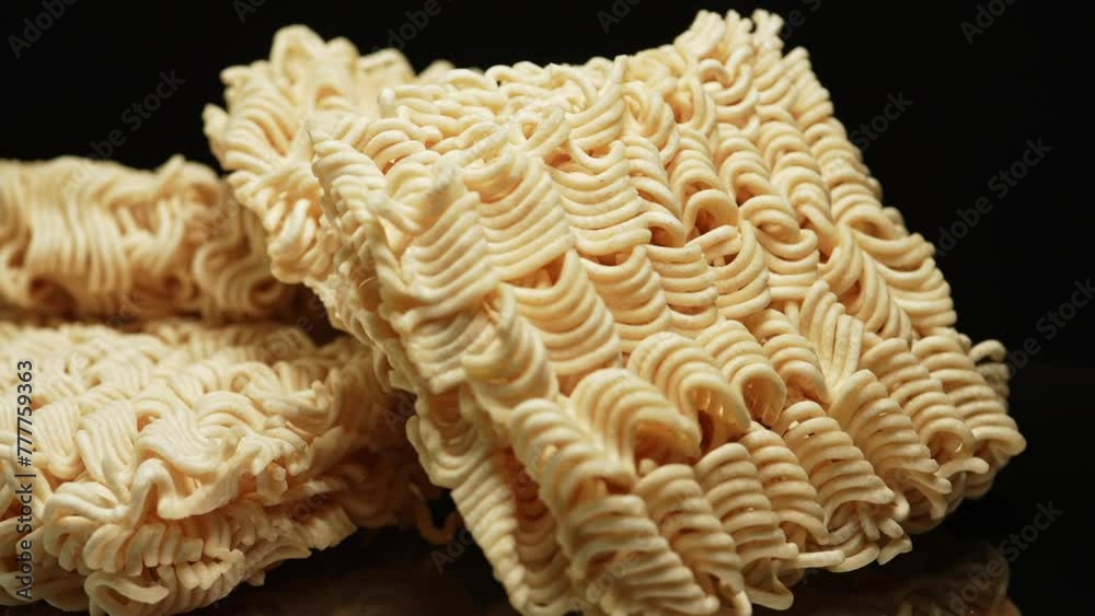 Instant noodle macro shot close up rotation. Ramen noodle for quick ...