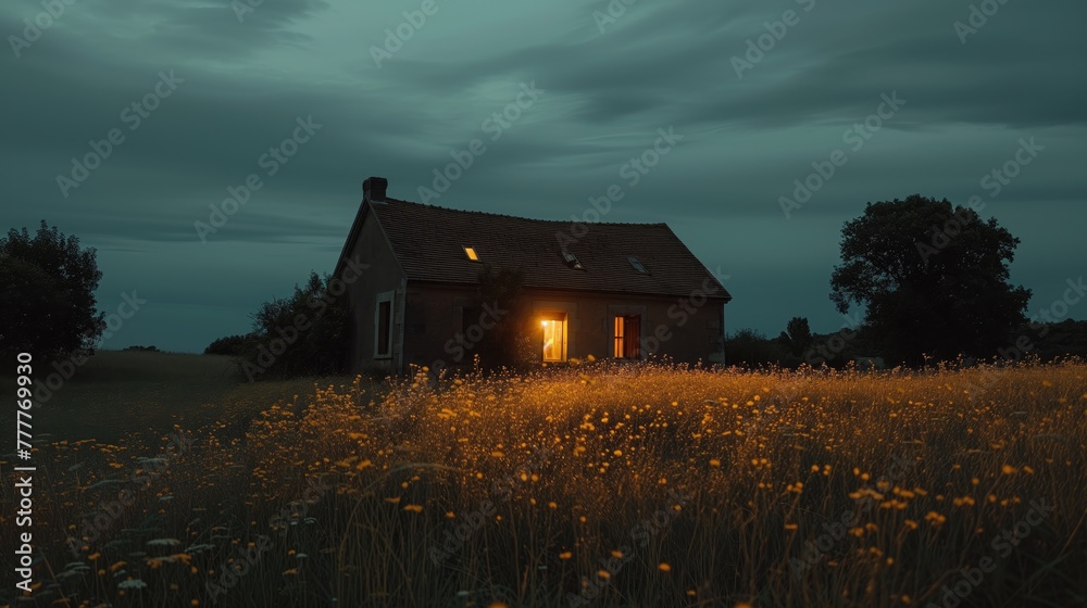 Rural Cabin Landscape, Morning Dawn Agriculture Backdrop, Sunset Dusk ...