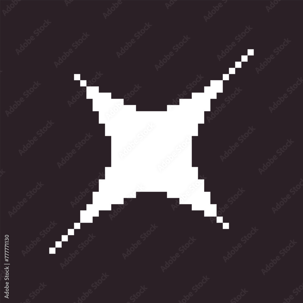 black and white simple flat 1bit vector pixel art icon of star or ...