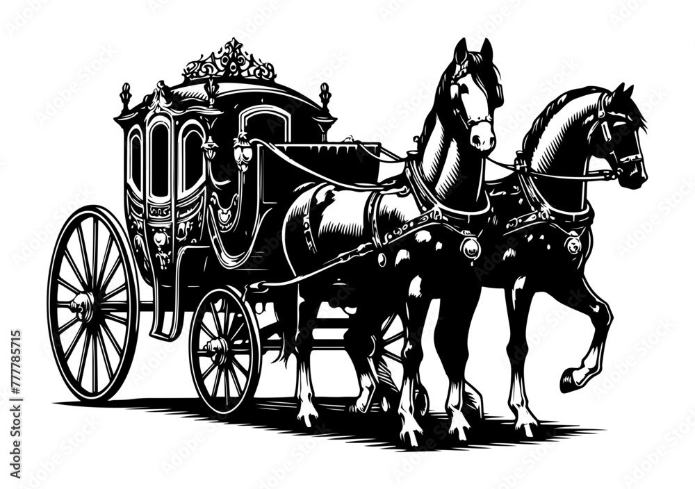 Photo & Art Print Carriage Horses: royal vintage wagon with two horse ...