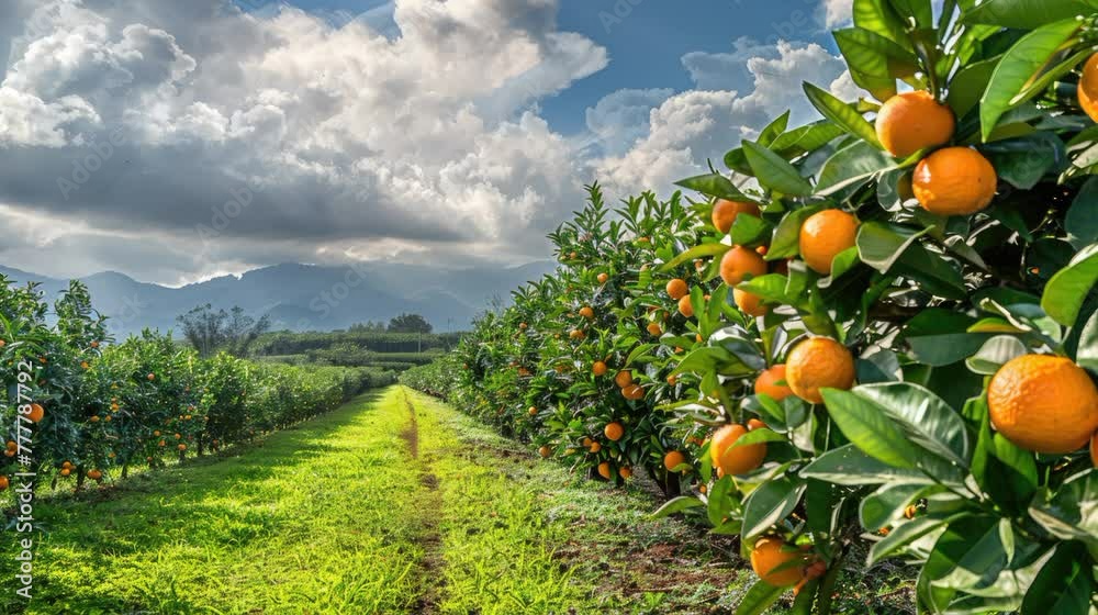 orange farm fruit field with green grass orange fruit with background ...