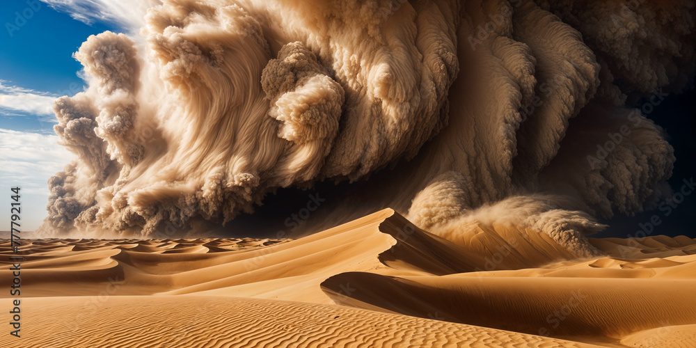 Massive unreal supercell sand storm rolling in over the desert dunes ...