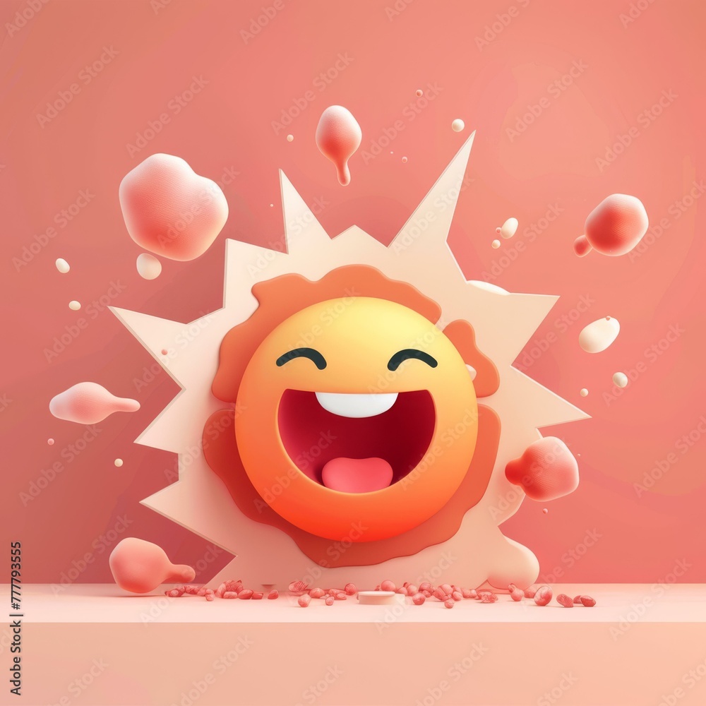 Happy vector character breaking free from a flat canvas, 3D elements ...