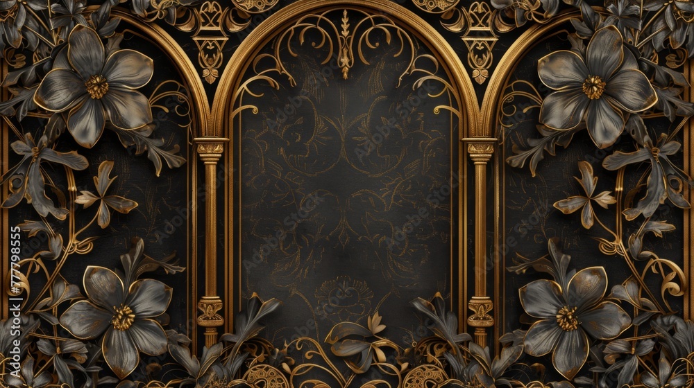 Majestic botanicals in gothic style bloom in gold and black, creating ...