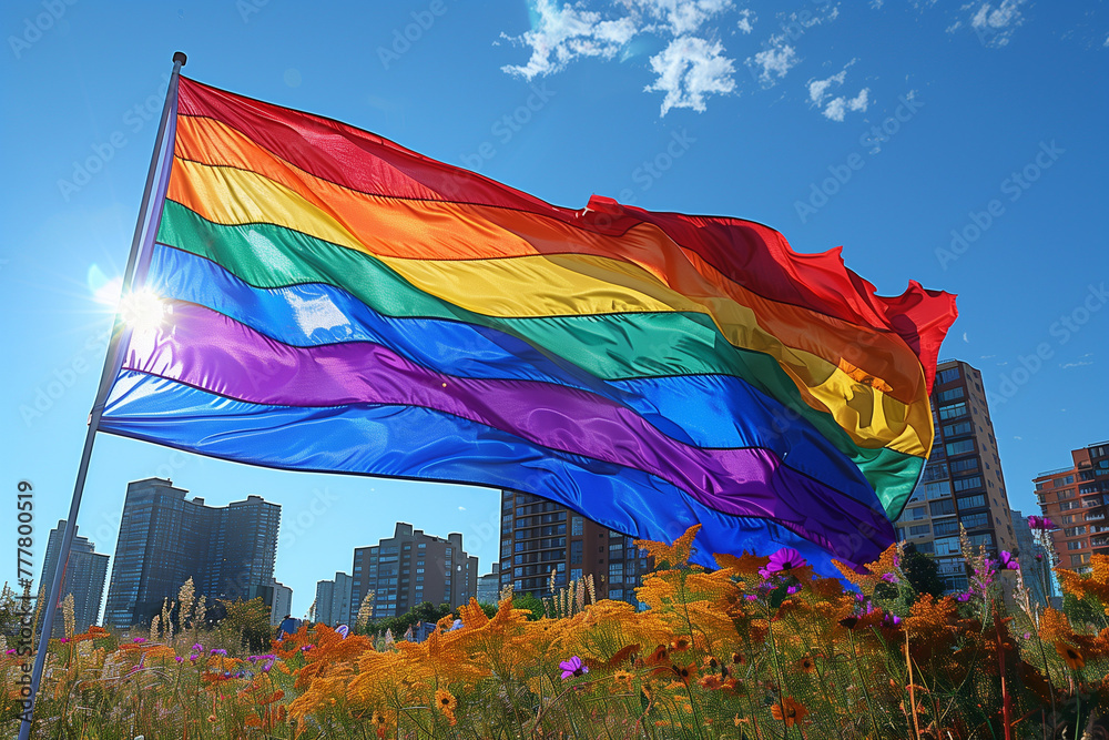 Happy Pride Celebration Parade in June with LGBTQ+ Community. Rainbow ...