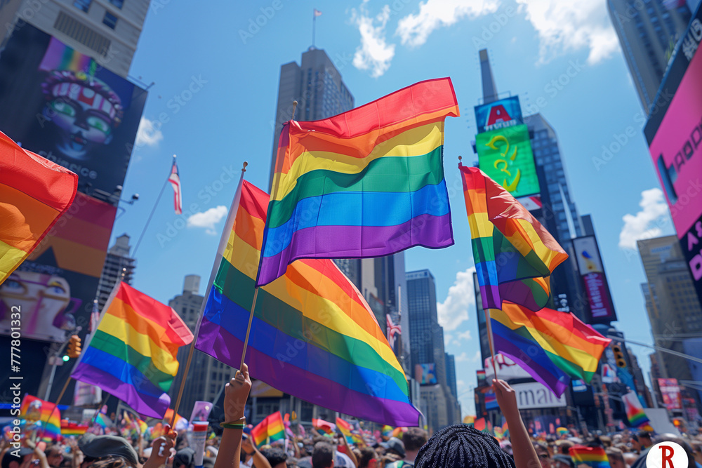 Happy Pride Celebration Parade in June with LGBTQ+ Community. Rainbow ...