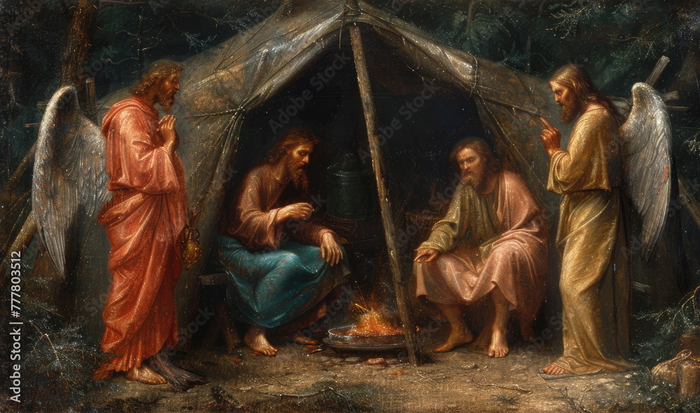 The encounter with three angels, the biblical narrative of Abraham ...