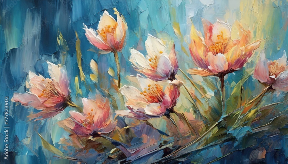 Pintura flores tonos pasteles efecto pinceladas Stock Photo | Adobe Stock