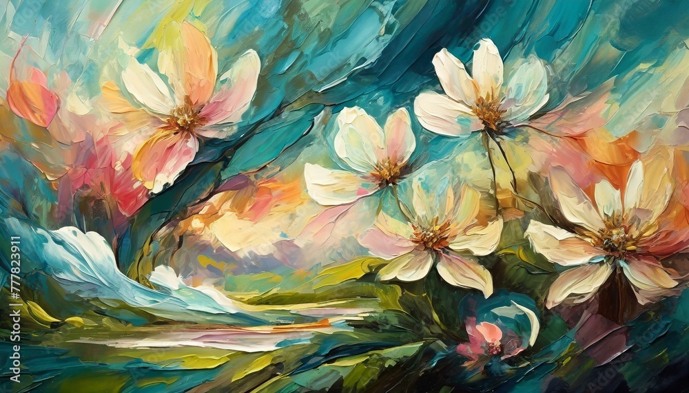 Pintura flores tonos pasteles efecto pinceladas Stock Photo | Adobe Stock