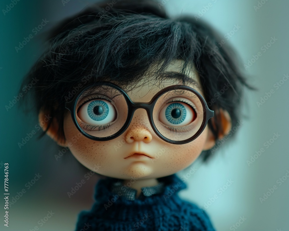 Lovely doll silhouette, child in round glasses, cute brunette's figure ...