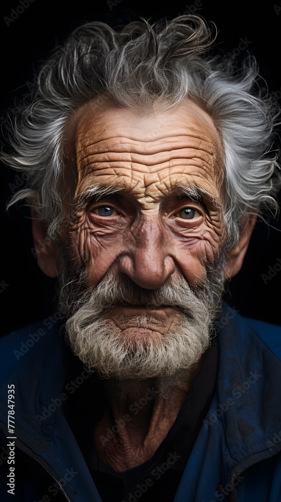 Oldest man in the world wrinkled full frame on dark background Stock ...