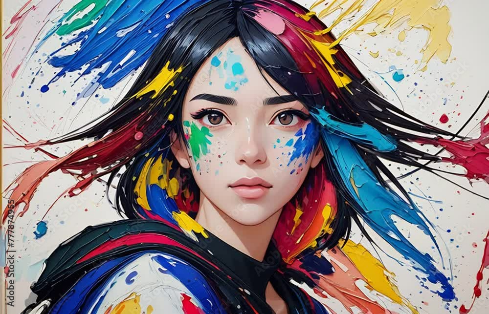 Generative ai motion animation of a painting of a woman's face with ...