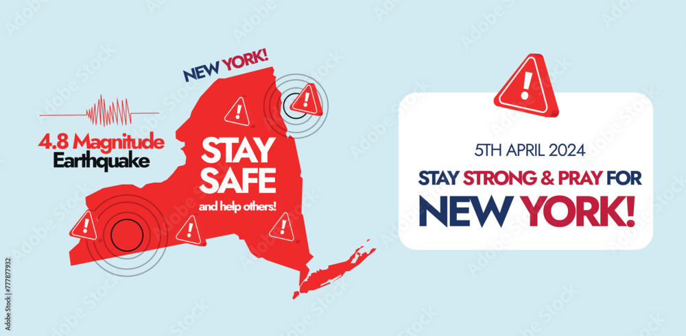 New York Earthquake banner with NY or USA Map and Alert icon. 5th April ...