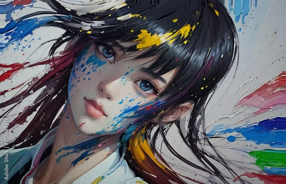 Generative ai motion animation of a painting of a woman's face with ...