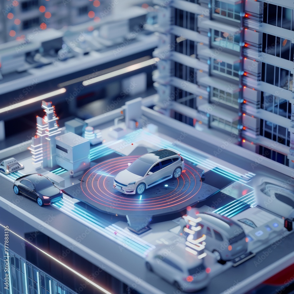 Efficient smart parking system in action sensors guiding a car into a ...