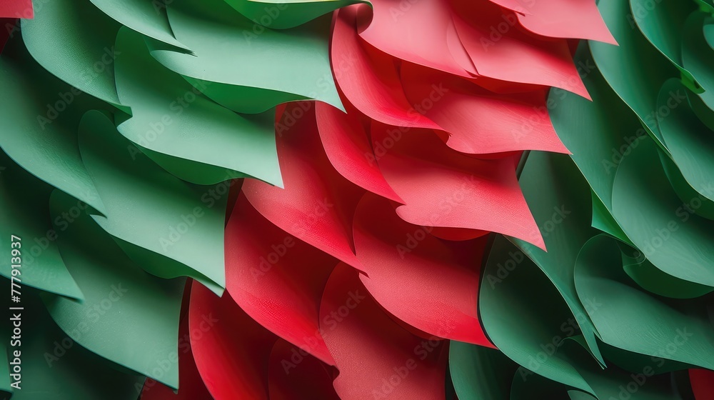 Alternating layers of red and green paper,3D abstract paper art style ...
