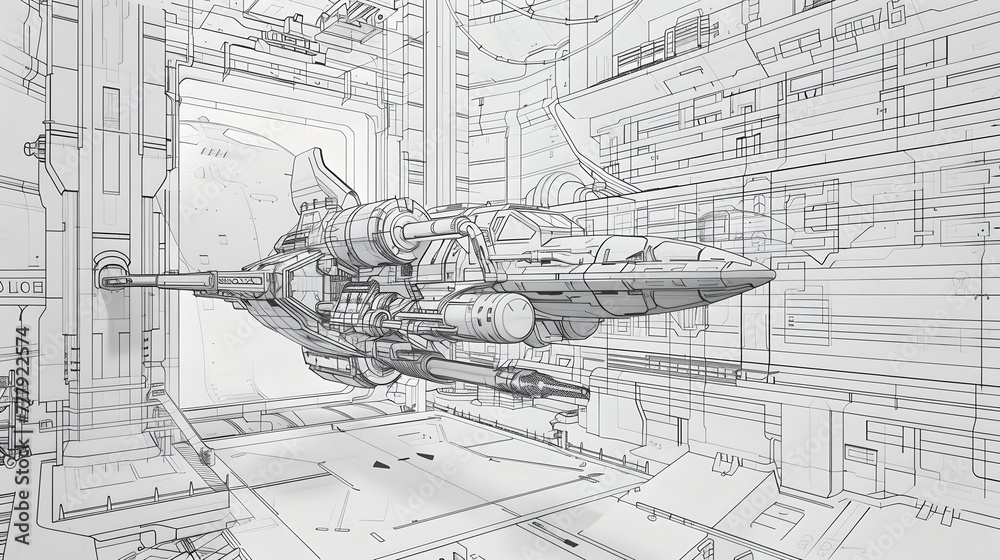 Spaceship Design Blueprint: Architecture Sketch for Construction ...