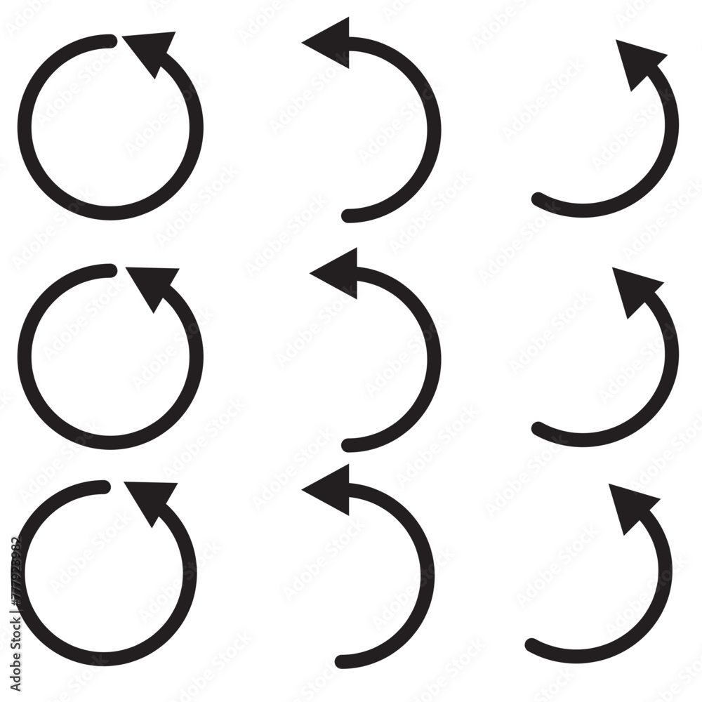 Arrow rotate icons set. Rotation black circle. Collection two cycle ...
