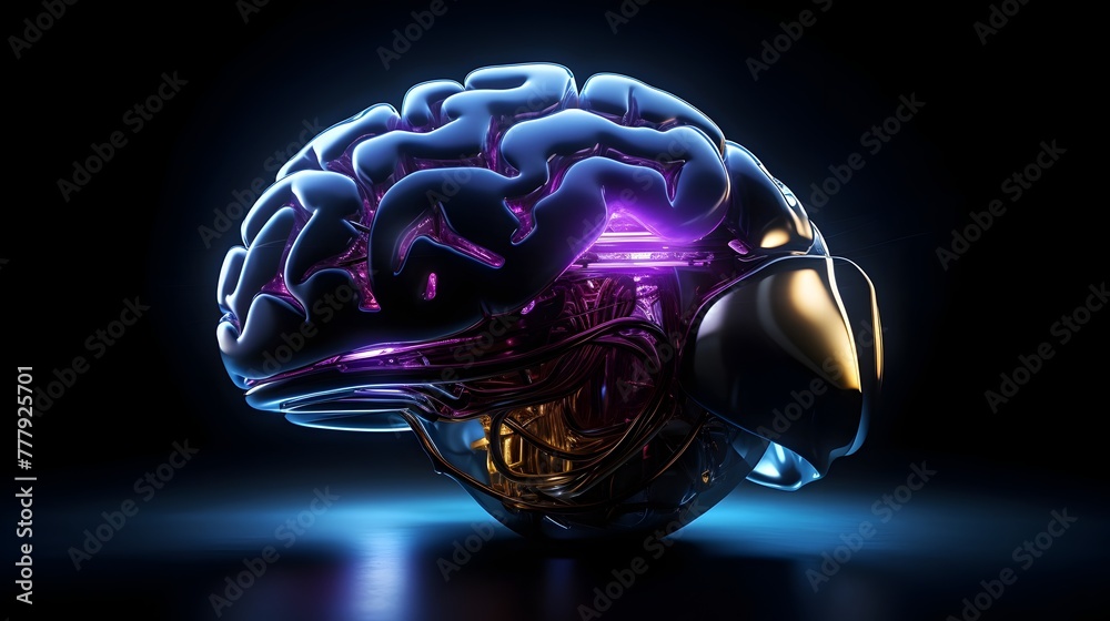 Neon Lit Digital Brain A Futuristic Vision of Advanced Artificial ...
