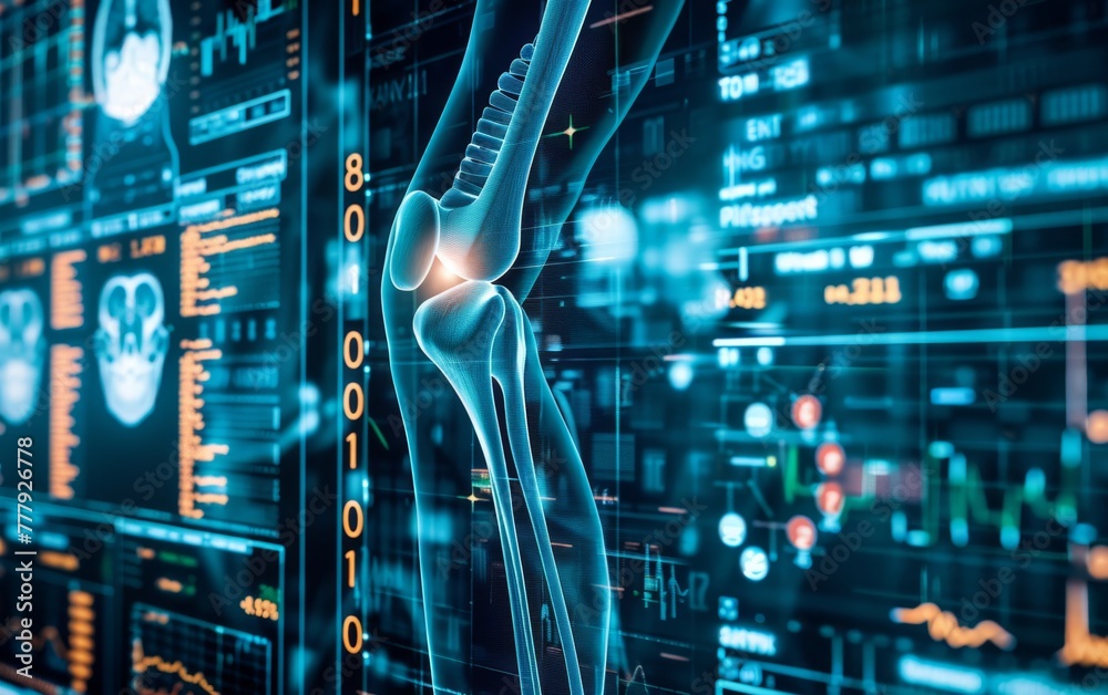 Advanced Knee Joint Analysis on Digital Medical Display. Stock ...