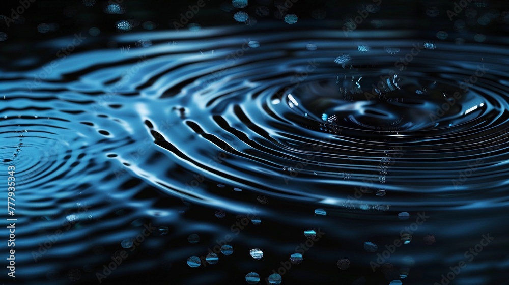 Abstract Water Ripples, black background with concentric circles or ...