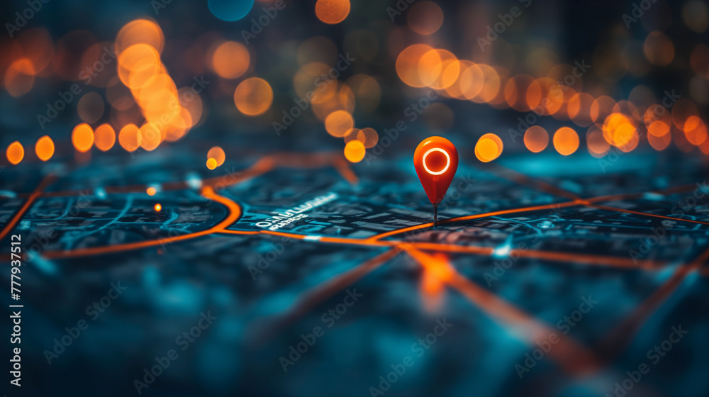 Digital hand set location on map with two pins. AI technology in GPs ...