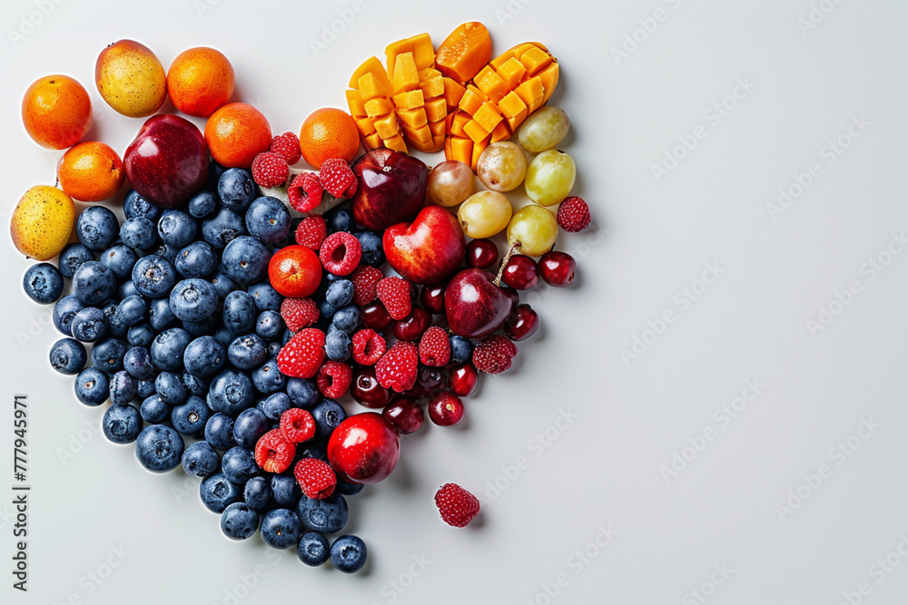 Heart symbol. Fruits diet concept. Food photography of heart made from ...