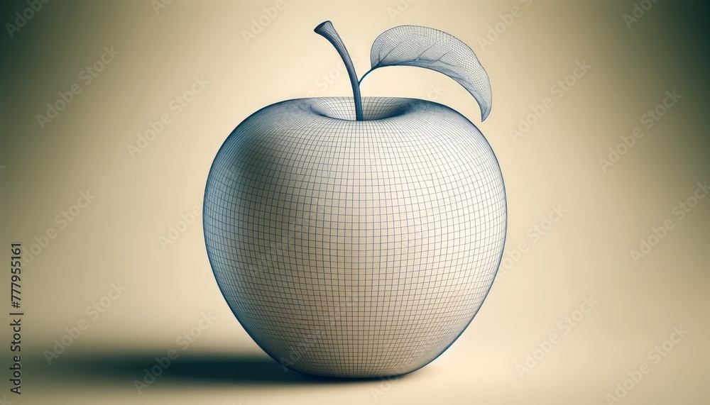 3D wireframe model of an apple, showcasing curve of the fruit Stock ...