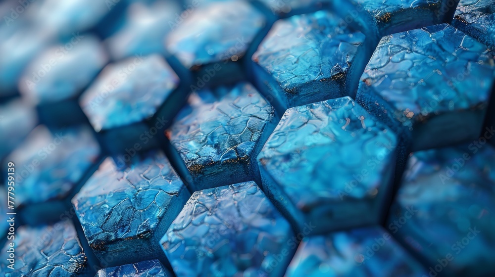Hexagonal blocks of blue, reminiscent of honeycomb, glisten with ...