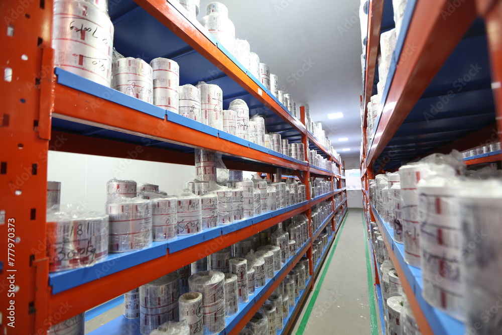 primary packaging material filled warehouse inside epoxy floor for ...