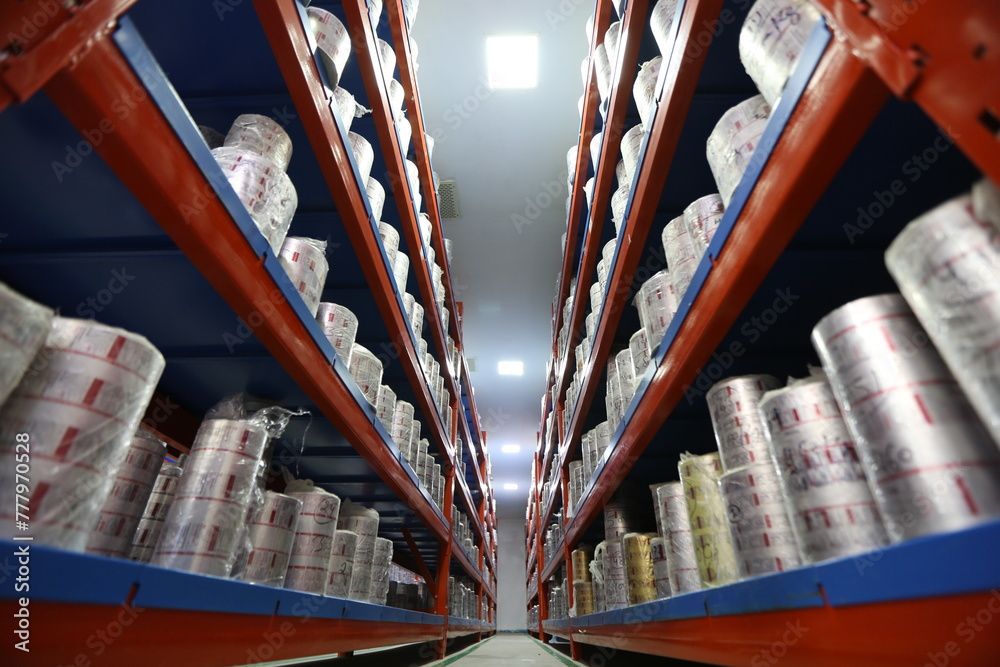 primary packaging material filled warehouse inside epoxy floor for ...