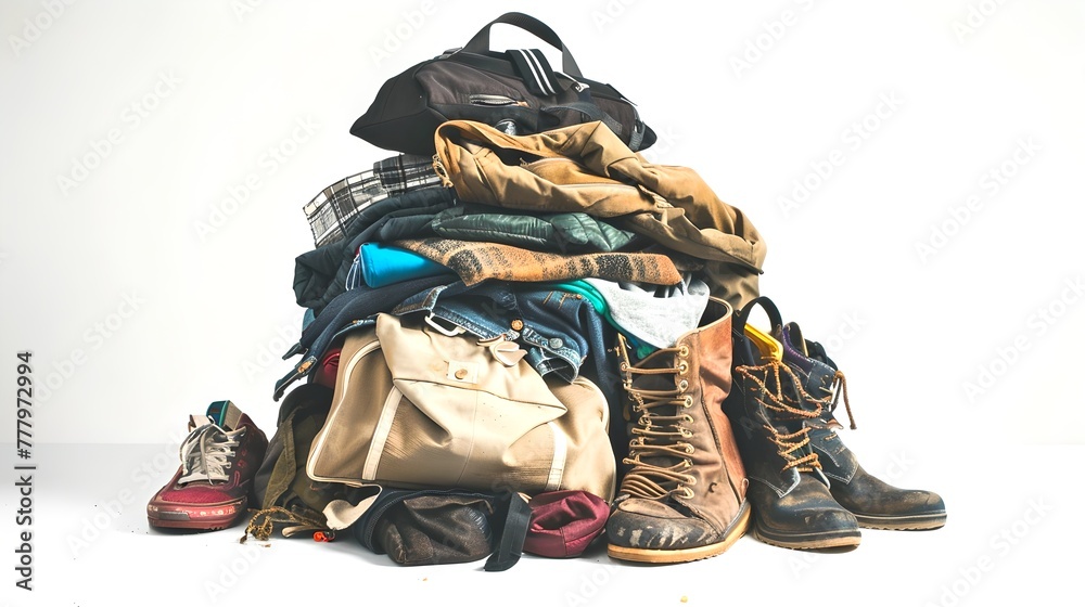 Pile of Various Clothes and Shoes Overwhelms Space. Cluttered Wardrobe ...