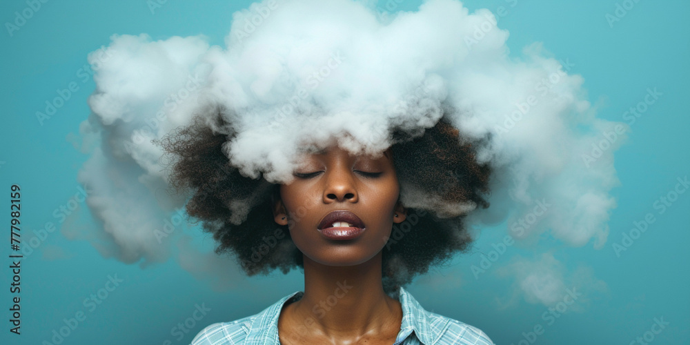 African-American woman with cloud over his head. Female with head ...