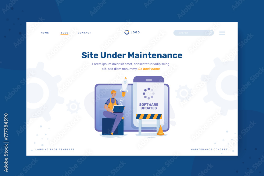 Site under maintenance updates illustration on landing page design ...