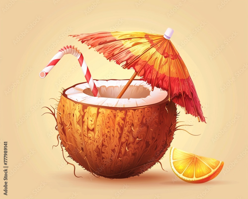 Coconut drink clipart with a straw and umbrella Stock Illustration ...