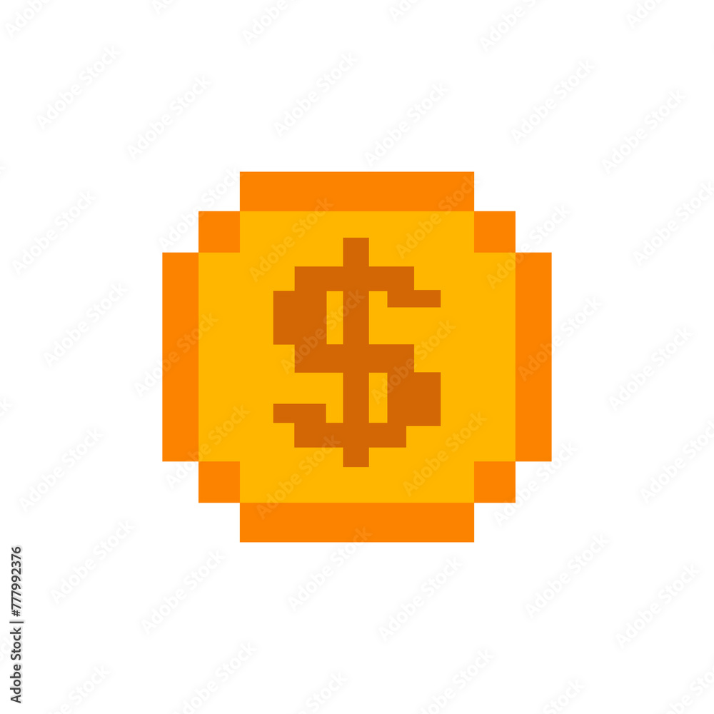 Dollar coin pixel art for 16 bit retro game. Vector golden pixelated ...