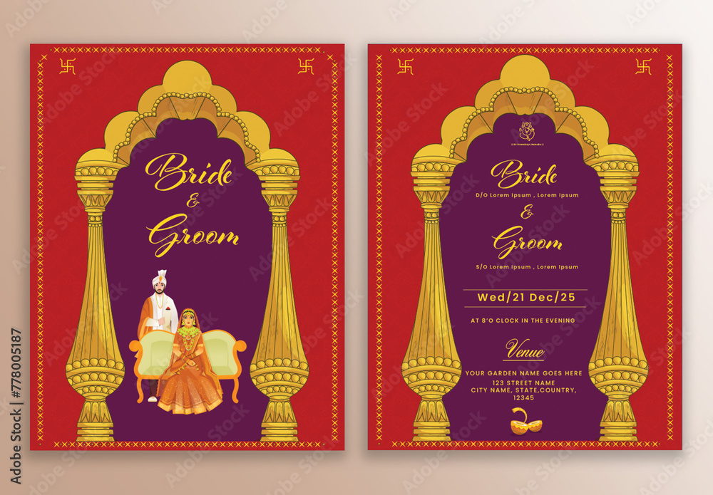Indian Wedding Card Template Layout with Hindu Bride and Groom ...