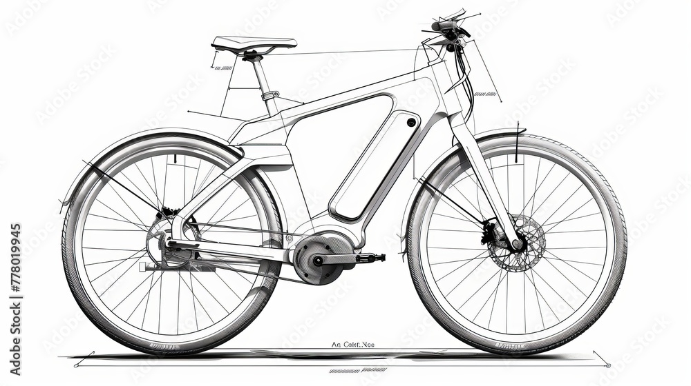 futuristic simple design of an E-Bike, clean linear design black and ...