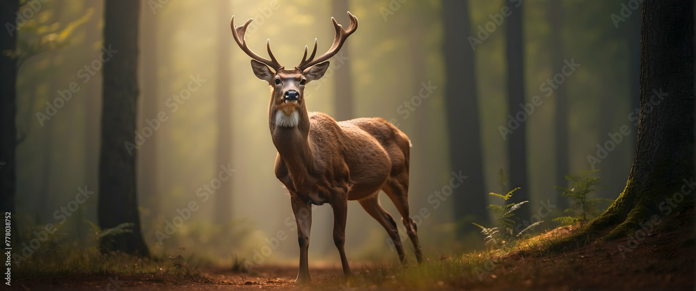 for advertisement and banner as Forest Frolic A deer prances in the ...