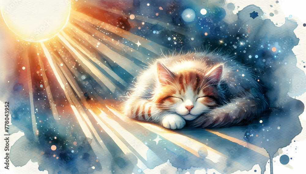 for advertisement and banner as Purrfect Nap A cozy cat curled up in a ...