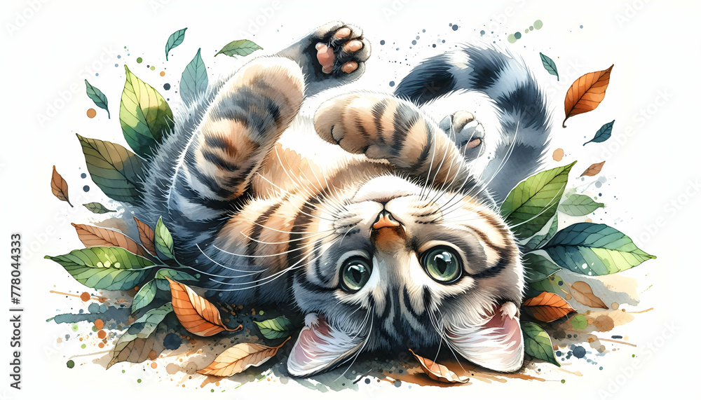 for advertisement and banner as Tabby Tumble A tabby cat playfully ...