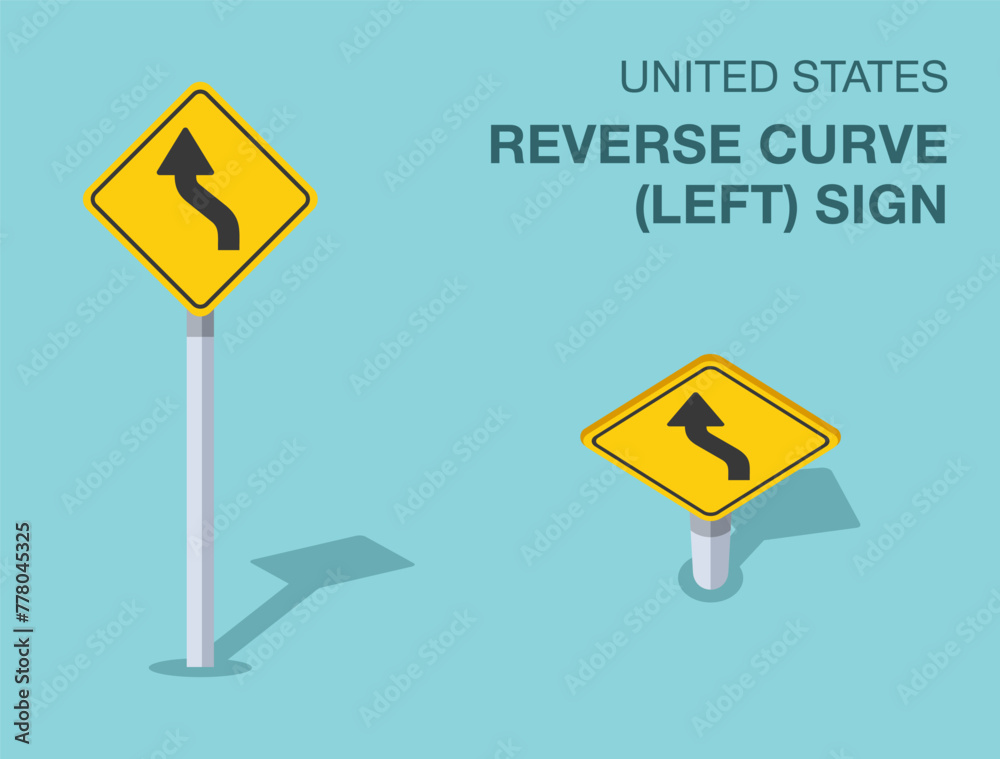 Traffic regulation rules. Isolated United States "reverse curve to left ...