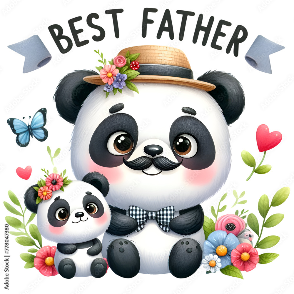 Happy Father's Day, Daddy Panda & Baby Panda Clipart Watercolor dad and ...