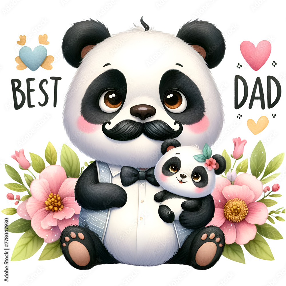 Happy Father's Day, Daddy Panda & Baby Panda Clipart Watercolor dad and son Clipart, Happy ...