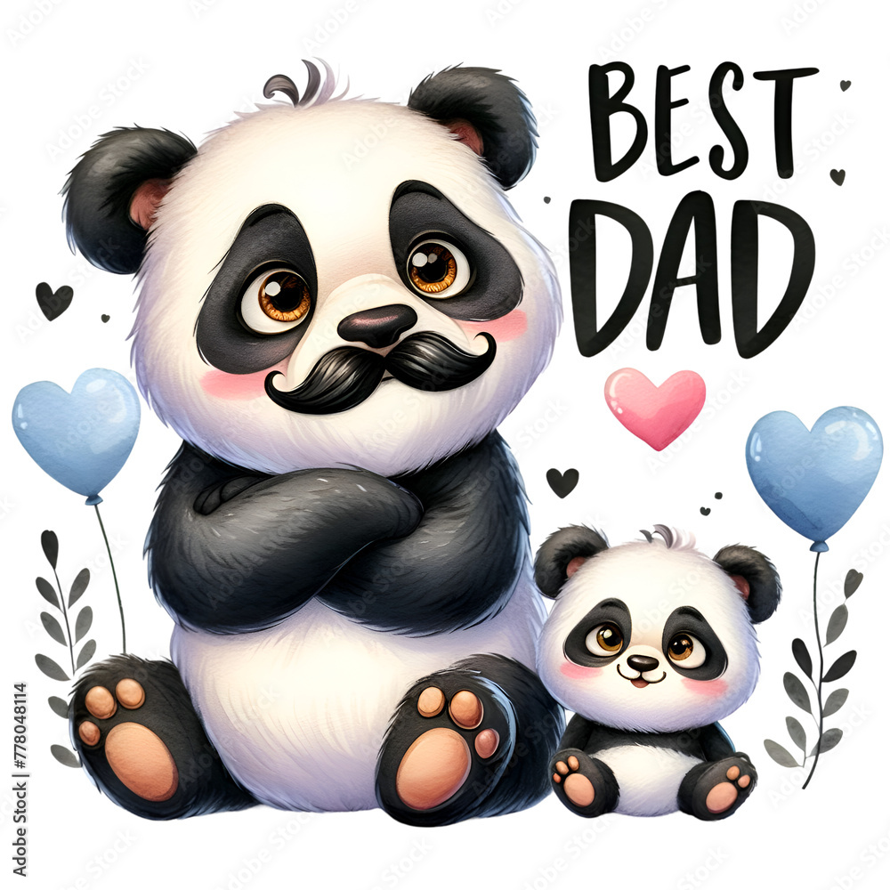 Happy Father's Day, Daddy Panda & Baby Panda Clipart Watercolor dad and ...
