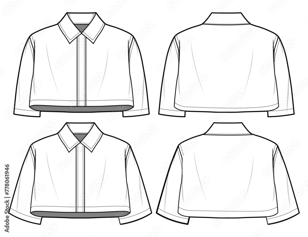 Women's Cropped Shirt Blouse top flat sketch fashion illustration ...