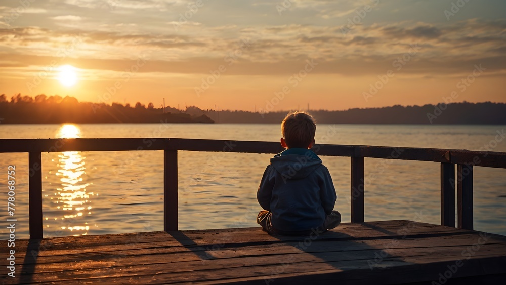 child kid sitting on a pier ;Innocence at Twilight: Kid Silhouette by ...