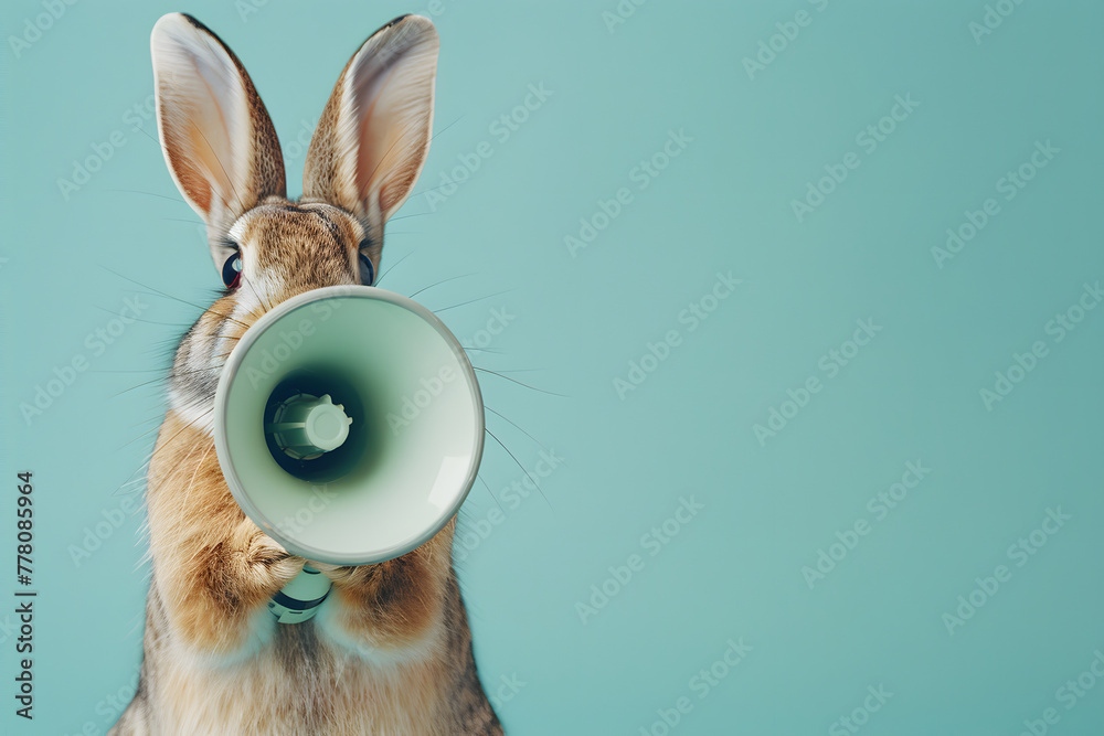 Rabbit announcing using megaphone. Notifying, warning, announcement ...