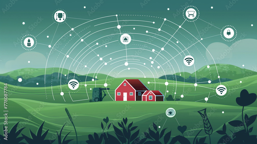 smart farm or agritech vector illustration. Banner with connected icons ...
